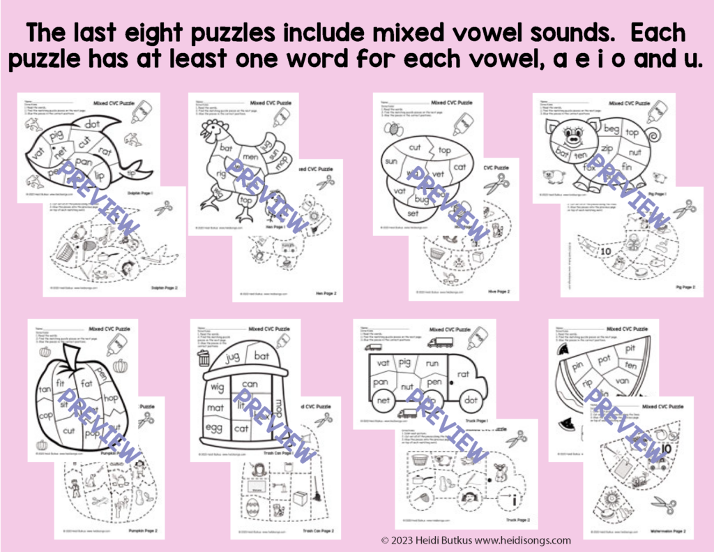 CVC Cut & Glue Puzzles Plus Word Family Songs for the WIN! - HeidiSongs ...